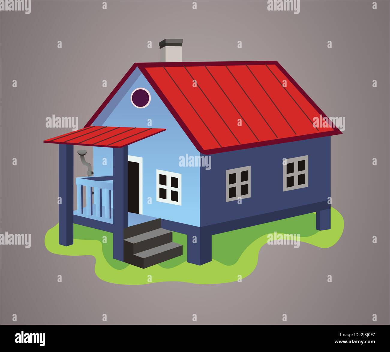 Vector illustration of a cartoon house isolated on a gradient ...