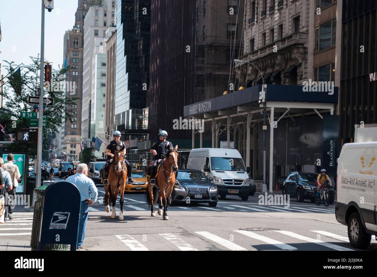 5 AVE/E 55 ST, New York City, NY, USA, NYPD Mounted Unit with two ...
