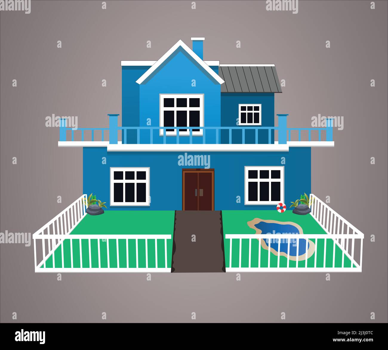 Vector illustration of a cartoon house isolated on a gradient ...