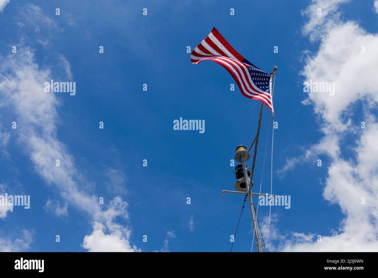 LIBERTY ISLAND FERRY, New York City, NY, USA, American Flag Stock Photo ...