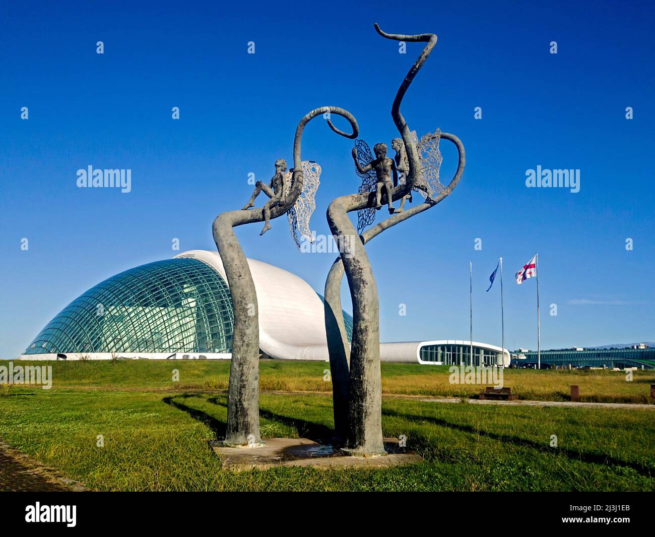 Modern sculpture at the former parliament building in Kutaisi, Imeretia ...