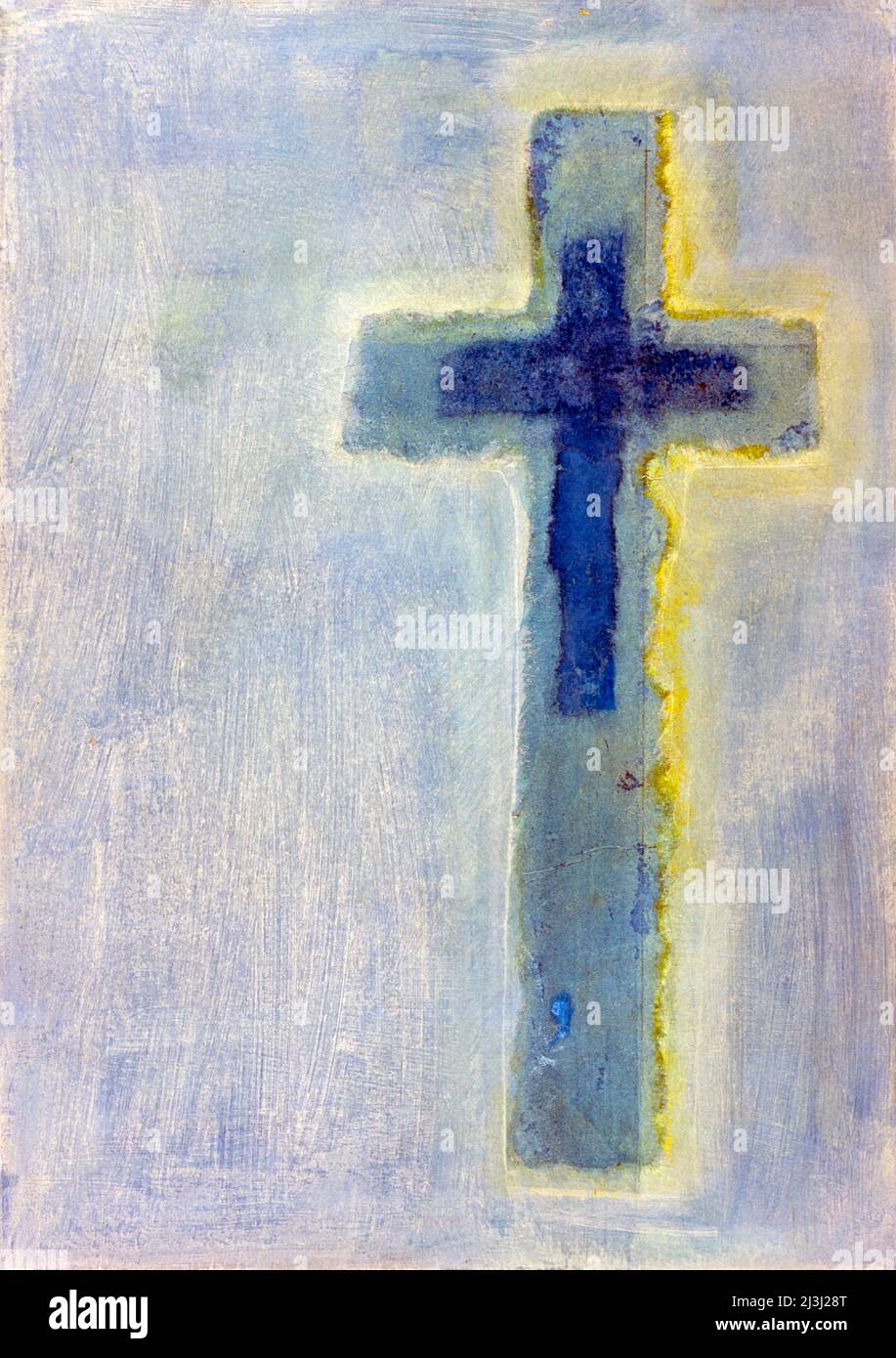 Painting by Regine Martin, Dark cross on light background with yellow ...