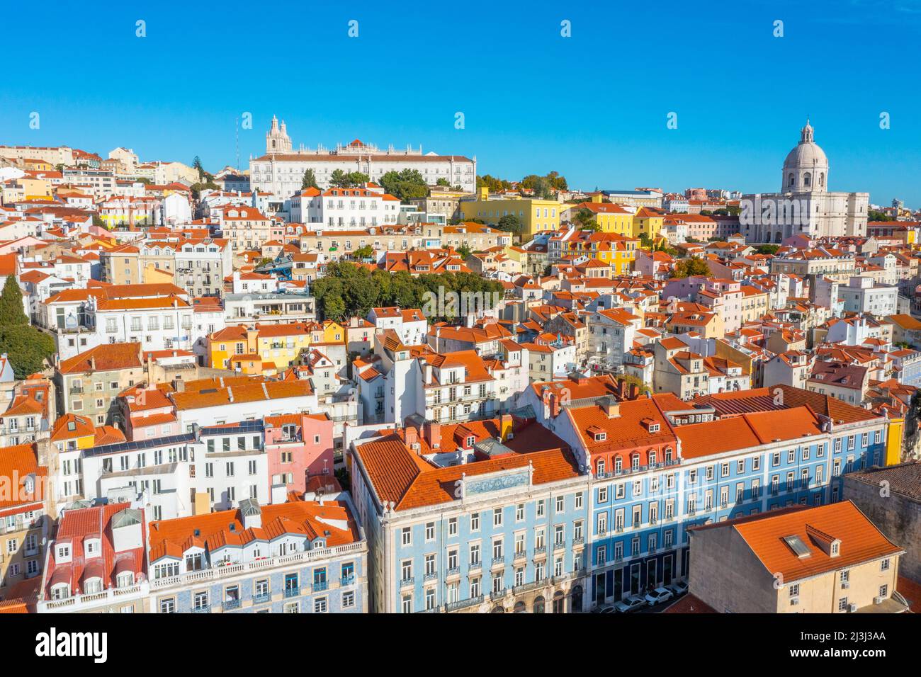 Landscape of Lisbon dotted with religious buildings, Portugal Stock ...
