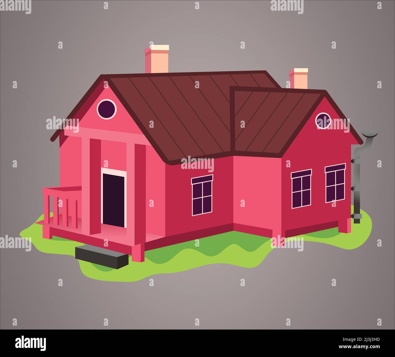 Vector illustration of a cartoon house isolated on a gradient ...