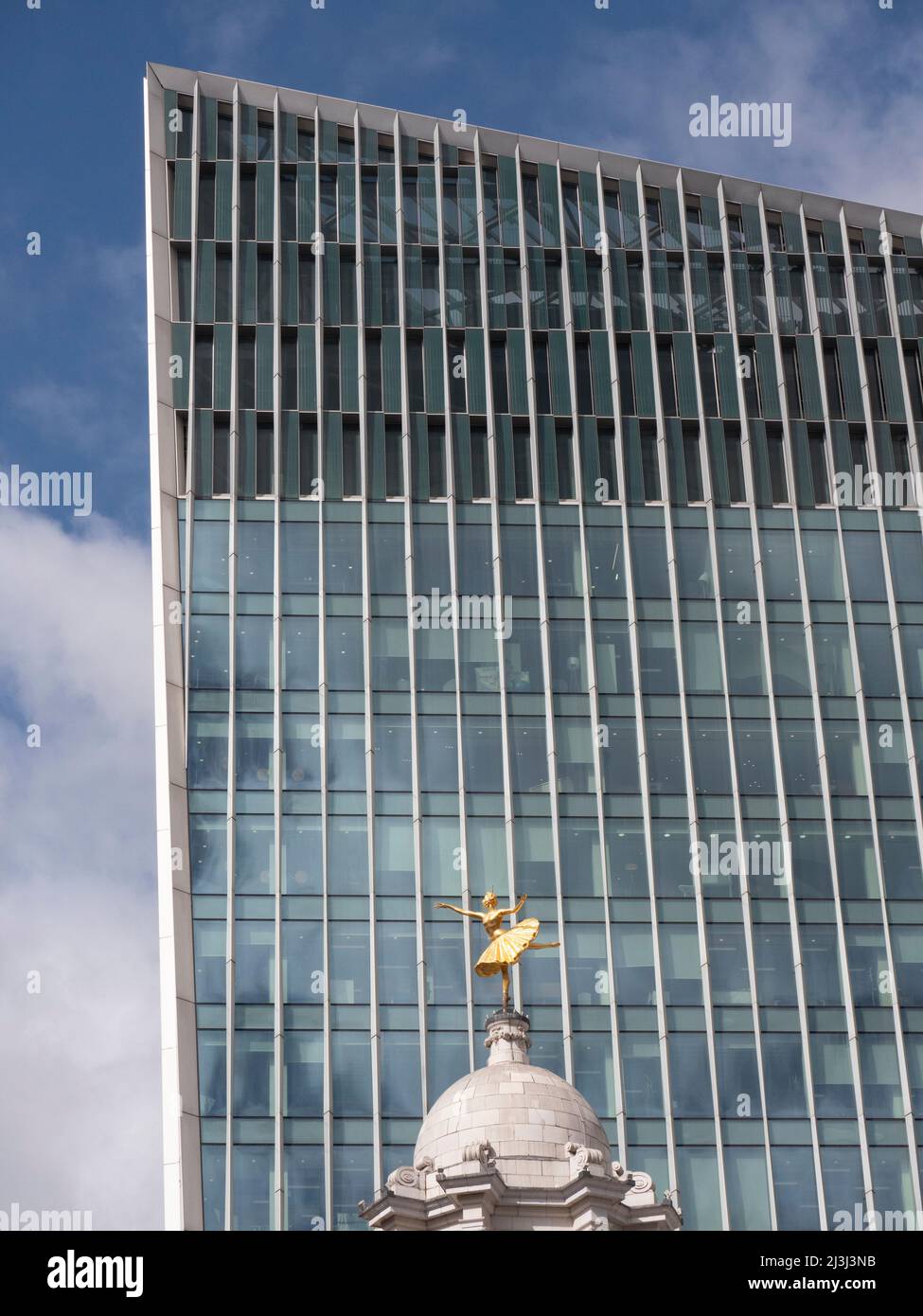 Russian ballerina Anna Pavlova staute on top of Victoria Palace Theatre with 150 Victoria street ...
