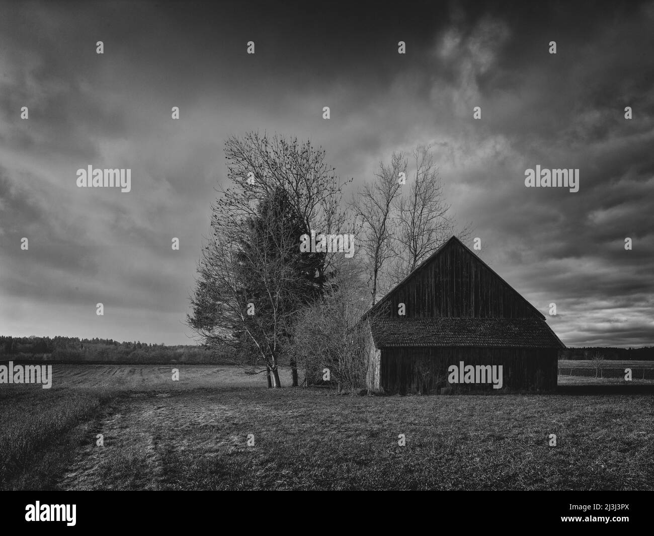 Landscape agricultural fields country Black and White Stock Photos ...