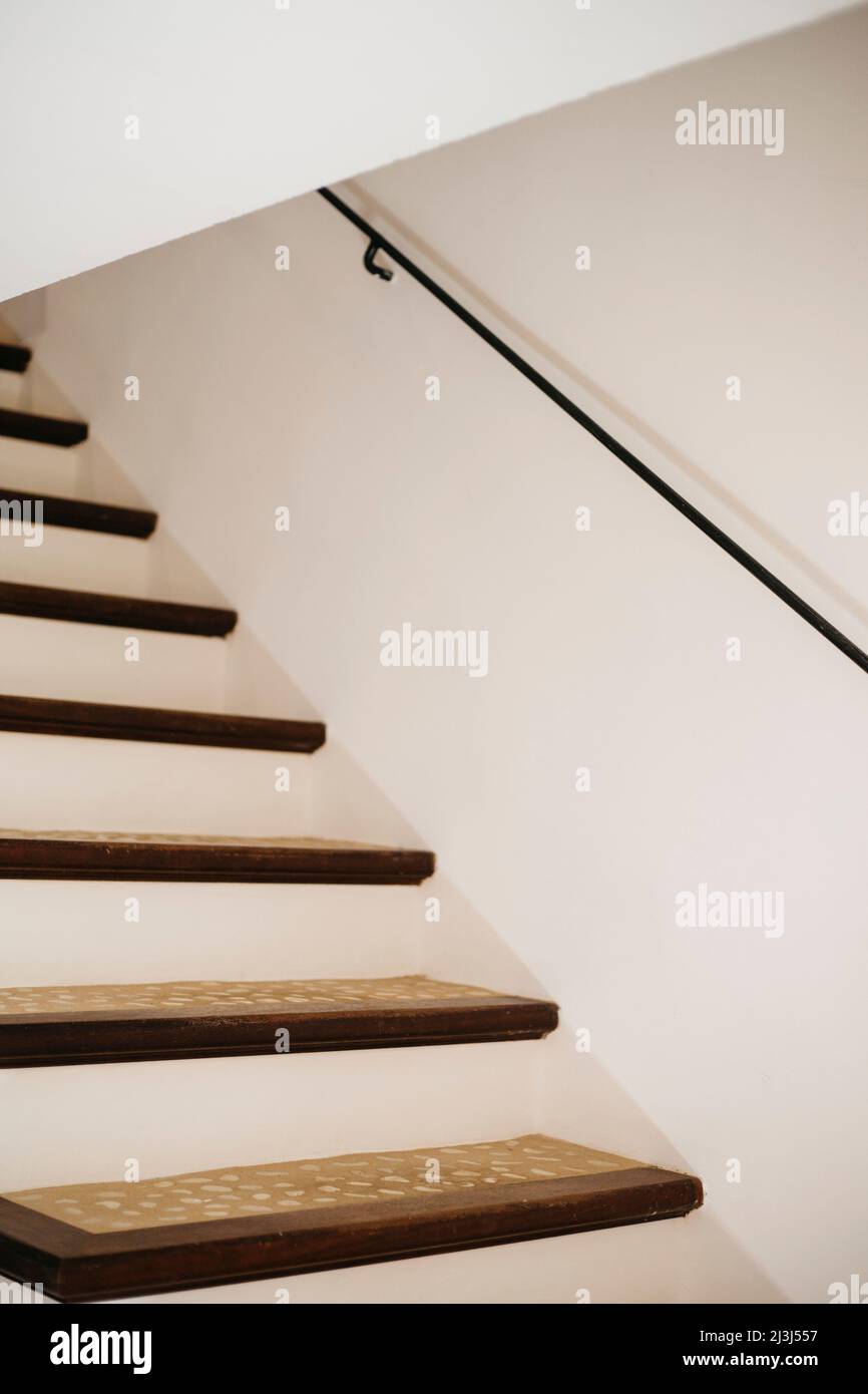 Plain interior staircase in a residential house in Mallorca, Spain ...