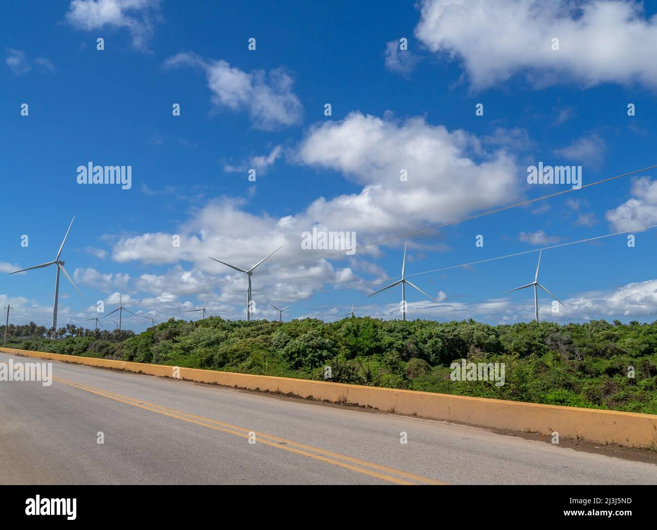Wind turbines, Wind energy in a wind farm in the Dominican Republic ...
