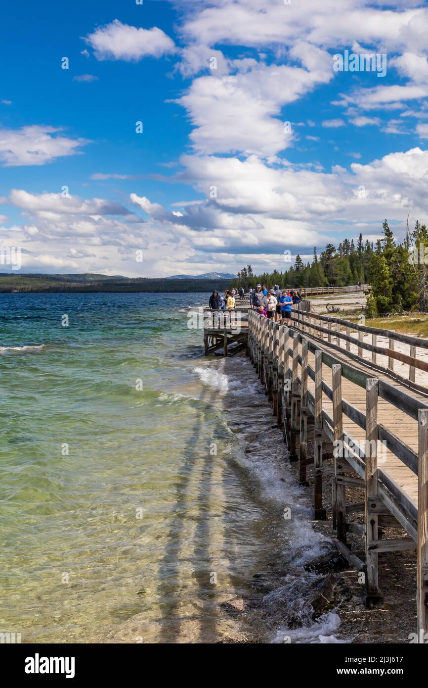Boardwalk in West Thumb Geyser Basin along Yellowstone Lake in ...