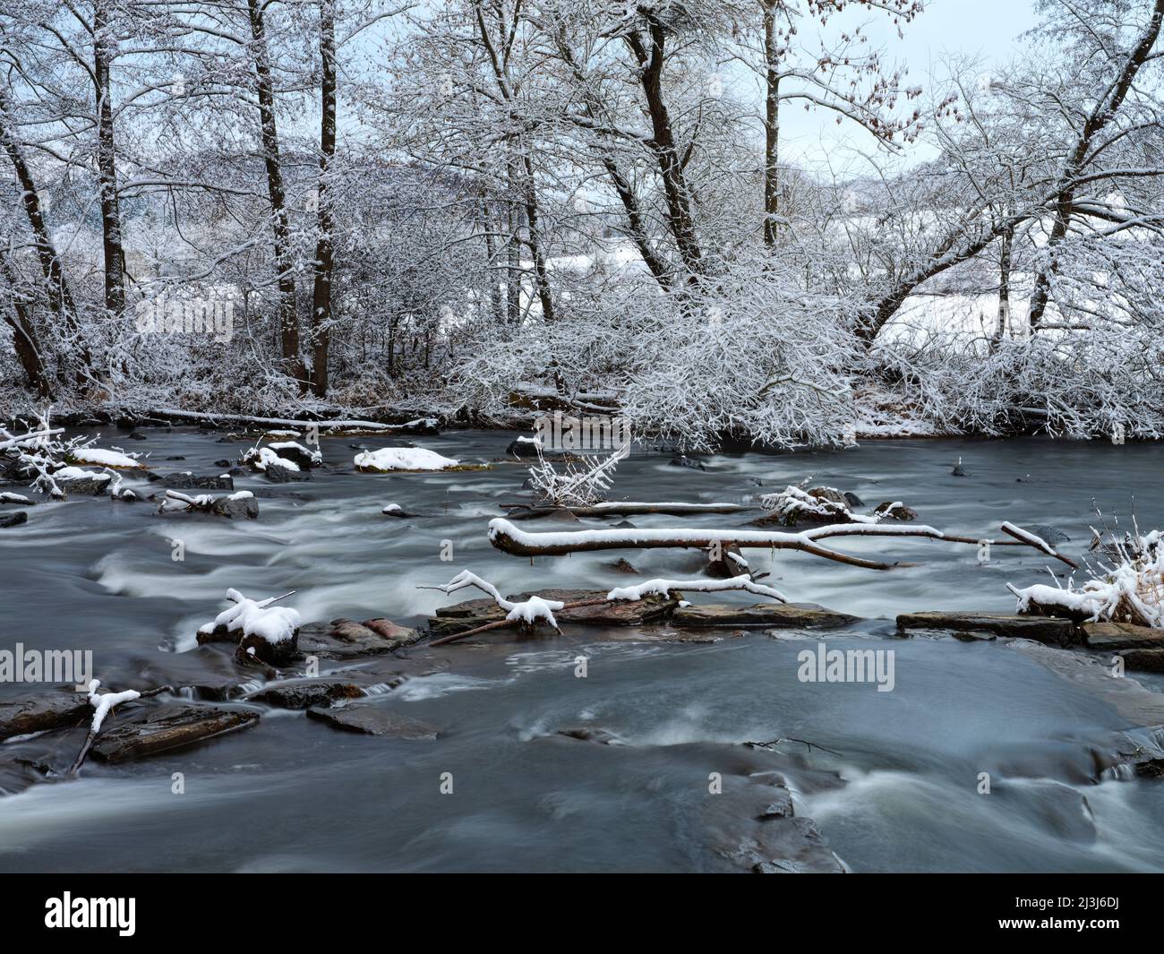 River section of the lahn with rapids near lahntal hi-res stock ...
