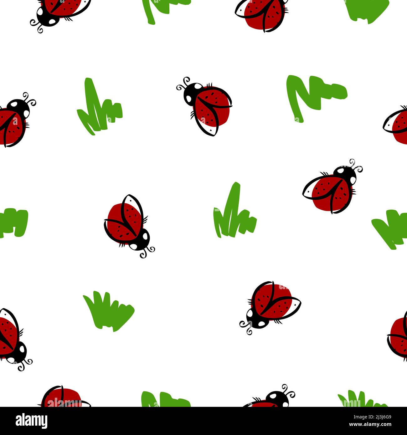 Cute ladybug or ladybird with green grass. Spring seamless pattern ...