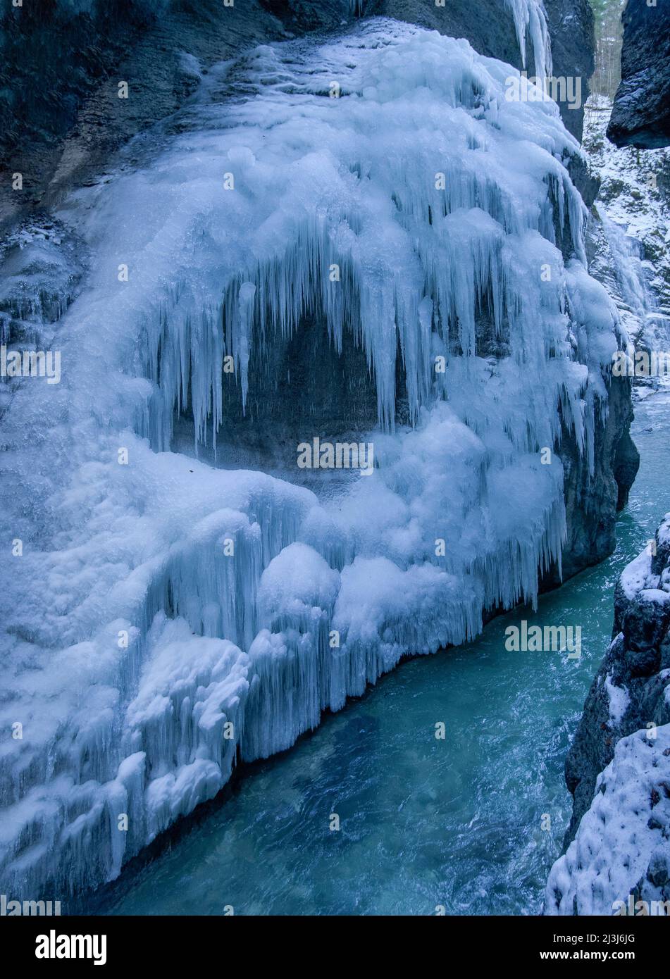 Ice and snow in Partnachklamm, Garmisch-Partenkirchen, Bavaria, Upper ...
