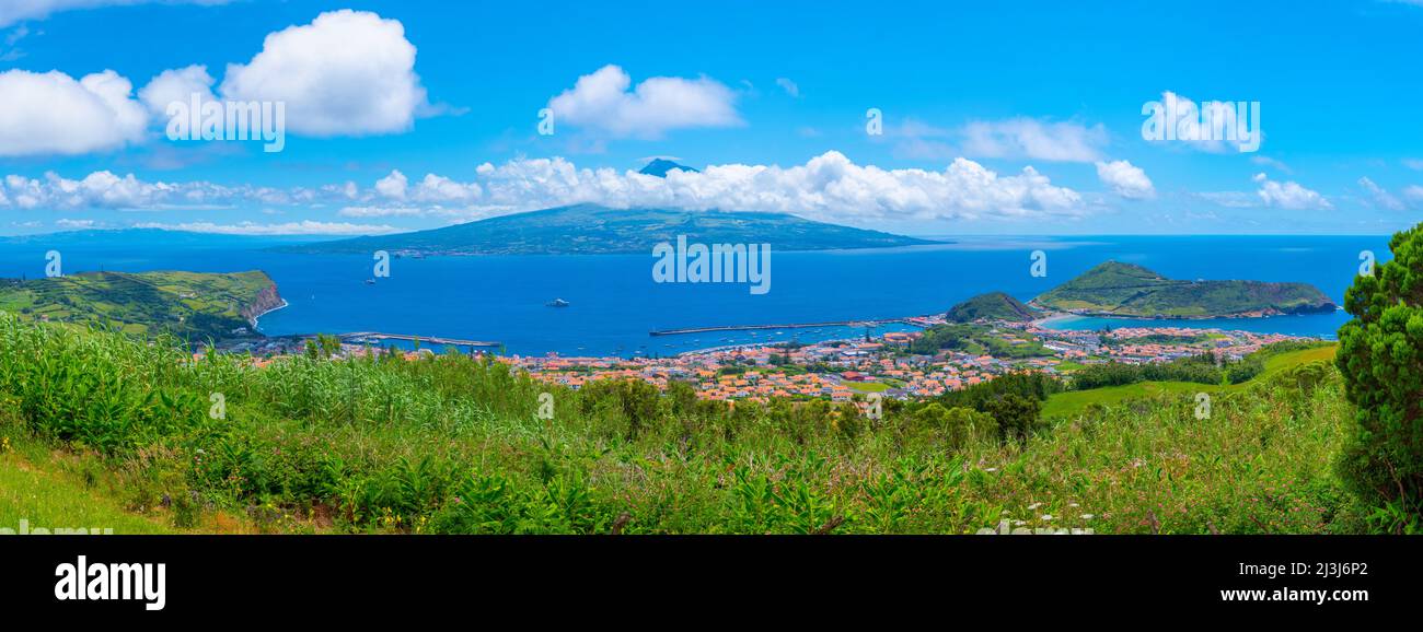 Pico island behind Horta town viewed from Faial, Azores, Portugal Stock ...