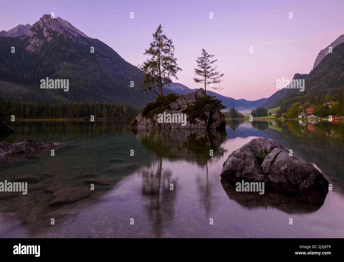 Sunset at Hintersee, Ramsau, Berchtesgaden, Bavaria, Germany, Europe ...