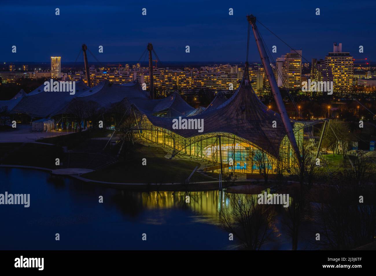 View from olympiaberg to the city and olympic stadium hi-res stock ...