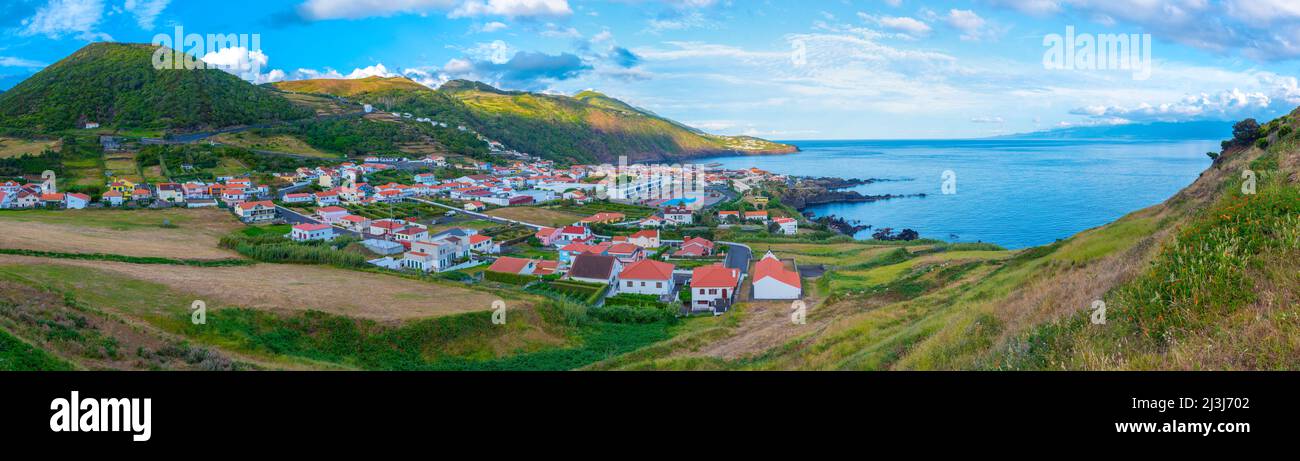 Aerial view of Velas town at Sao Jorge island in Portugal Stock Photo ...