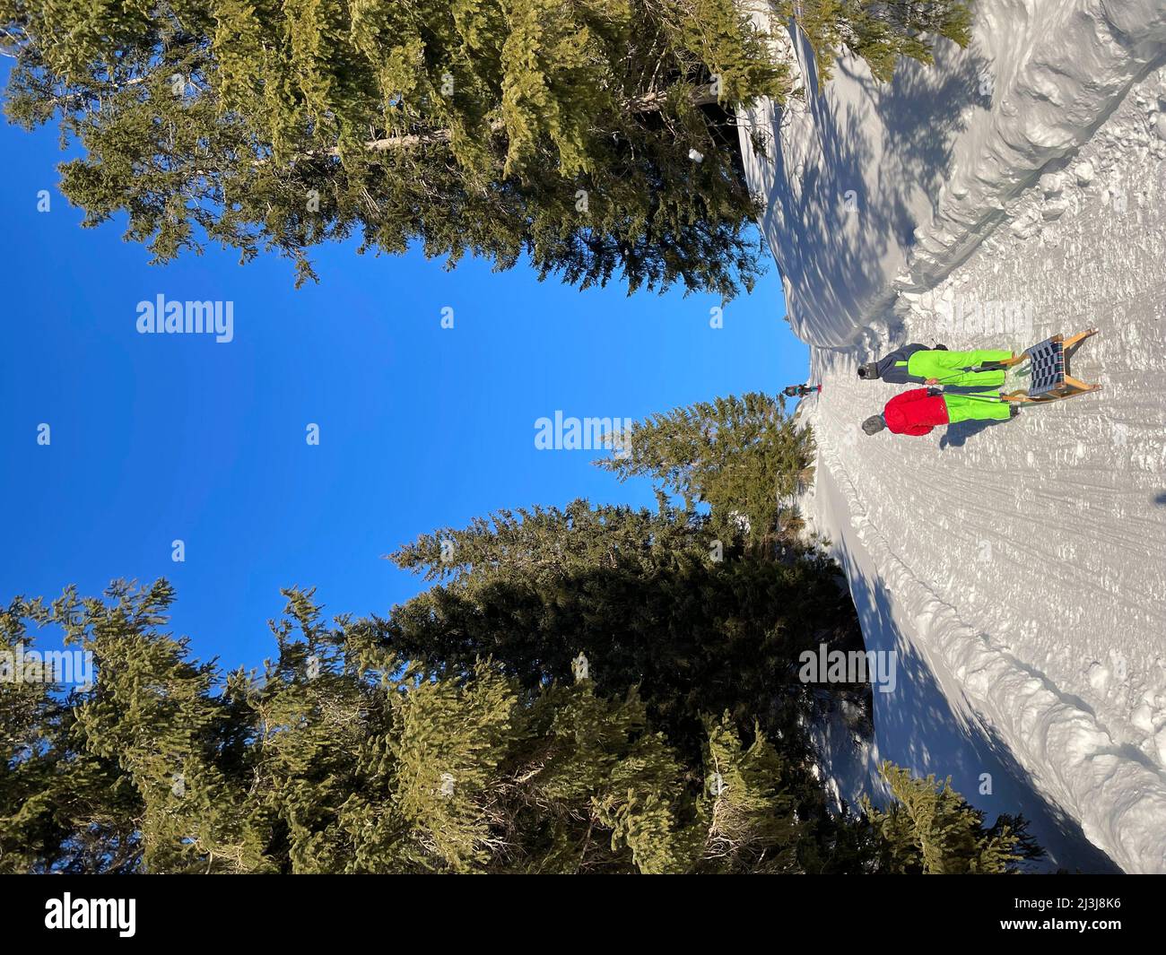 Two children pulling sledges hi-res stock photography and images - Alamy