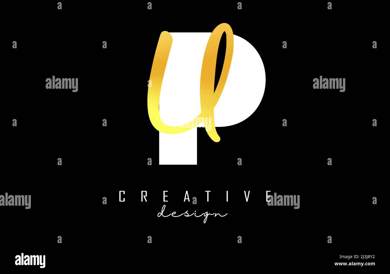 Golden Letters PU logo with a minimalist design. Letters P and U with ...