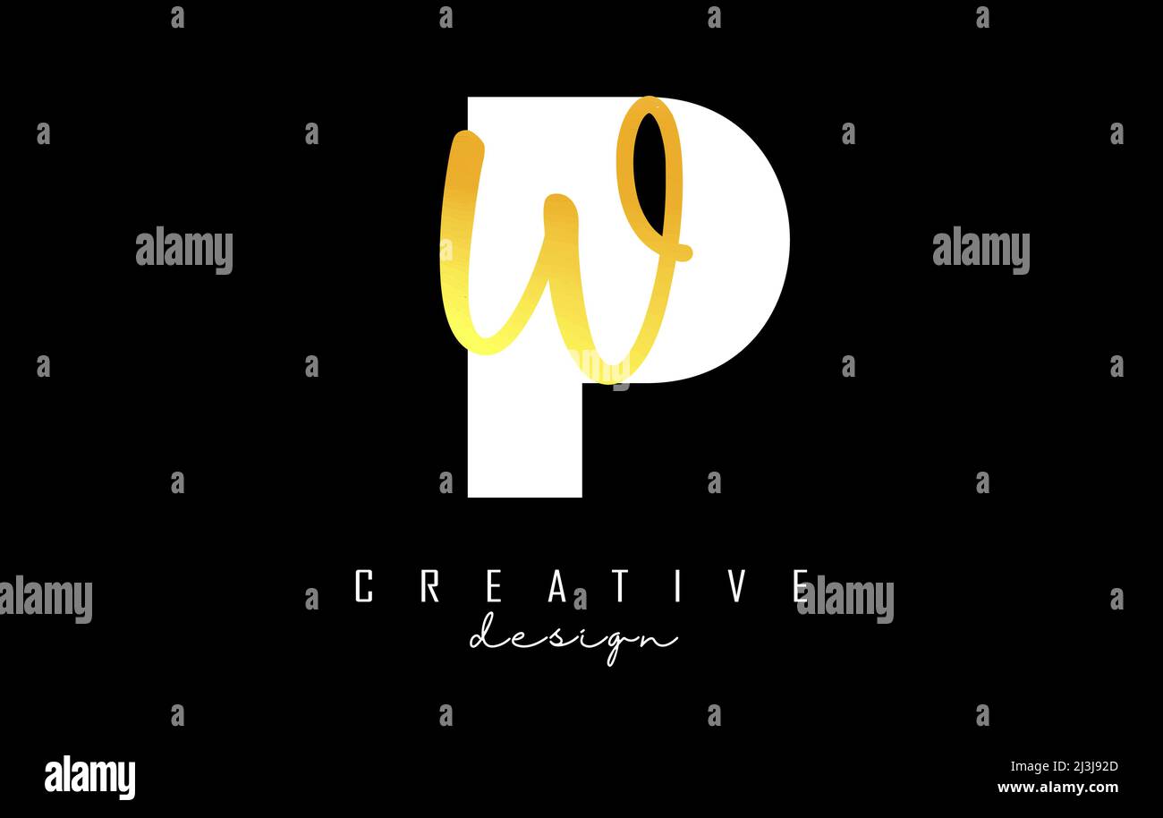 Golden Letters PW logo with a minimalist design. Letters P and W with ...