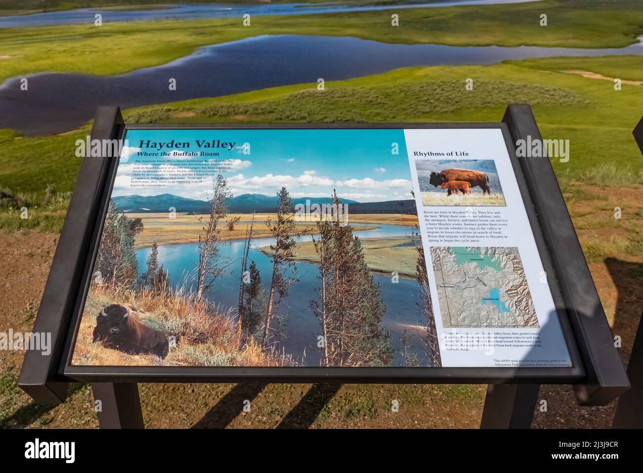 Interpretive sign about Hayden Valley in Yellowstone National Park, USA ...