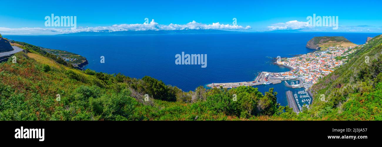 Aerial view of Velas town at Sao Jorge island in Portugal Stock Photo ...