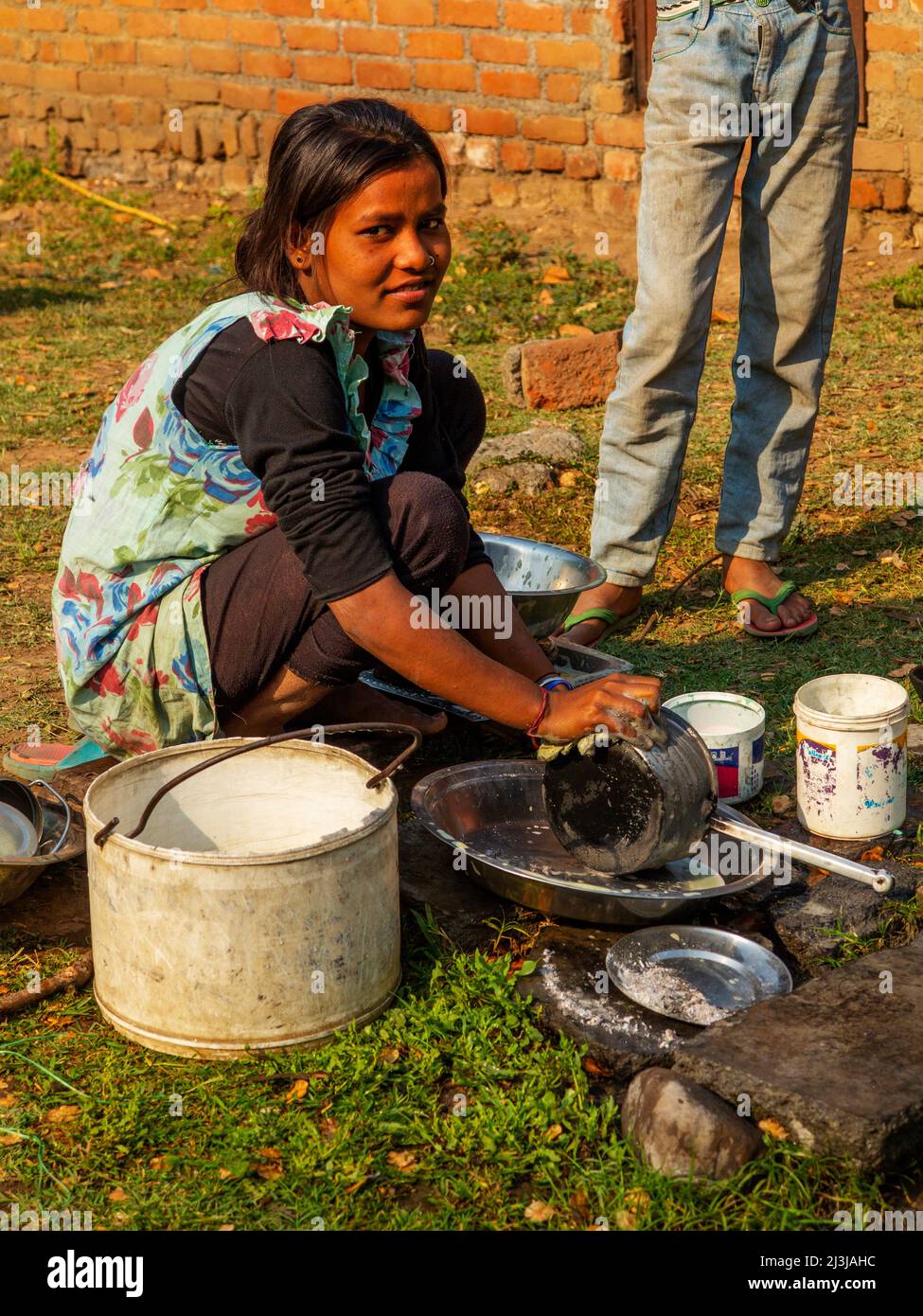Indian woman washing at Boar Canal, Kaladhungi, Uttarakhand, India ...