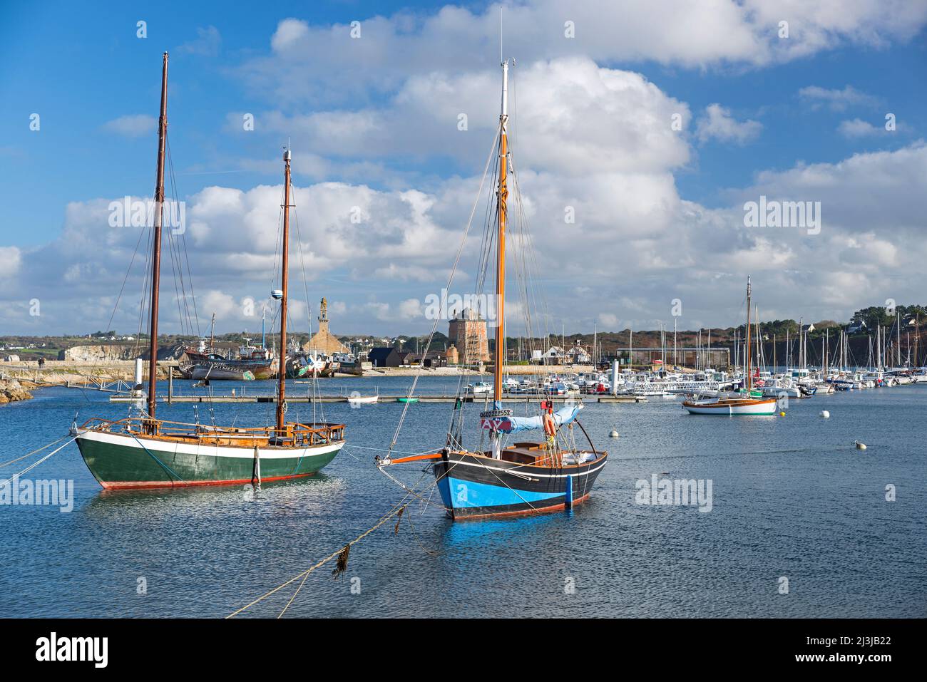 in the harbor of Camaret-sur-Mer, in the background chapel Notre-Dame ...