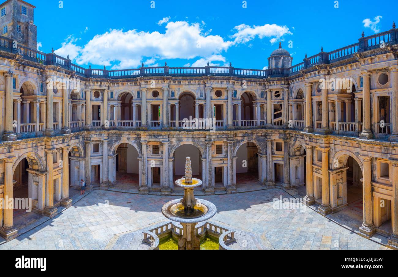 Cloister inside of the convent of Christ in Tomar, Portugal Stock Photo ...