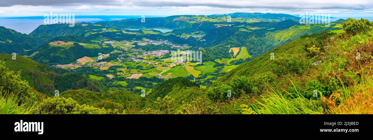 Aerial view of Furnas town at Sao Miguel island, Azores, Portugal Stock ...