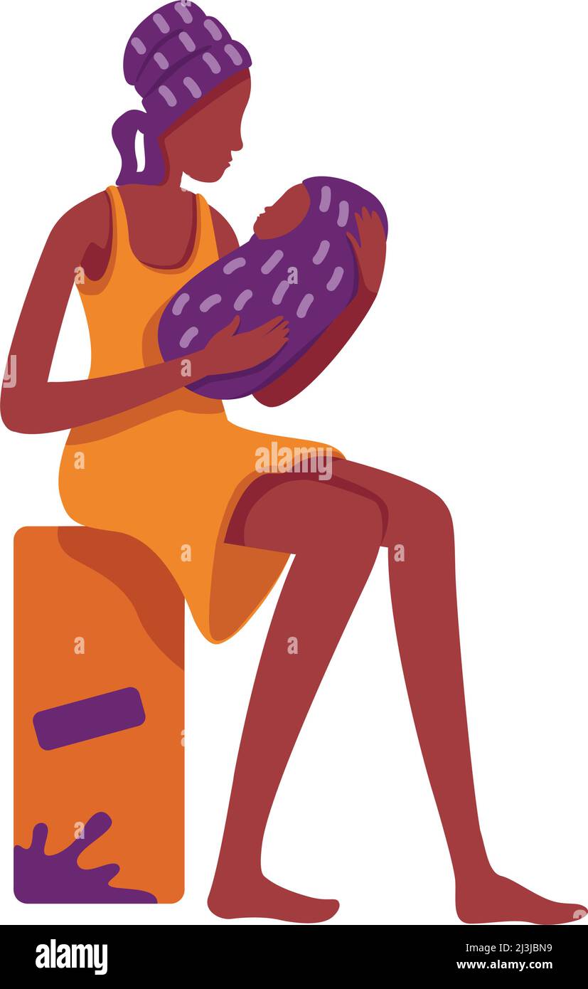 Poor mother with newborn baby semi flat color vector character Stock ...