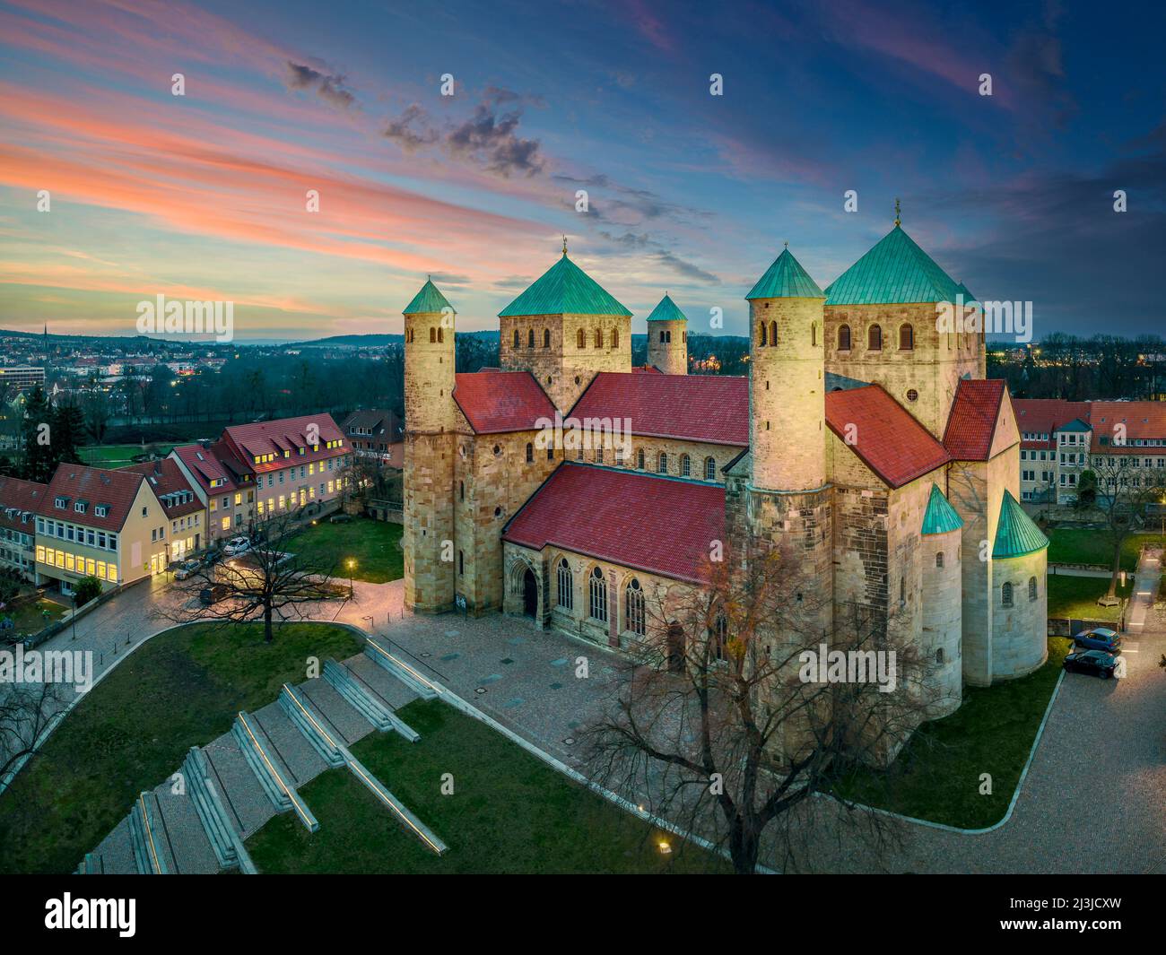 Aerial view of the Michaeliskirche in Hildesheim, Germany Stock Photo ...