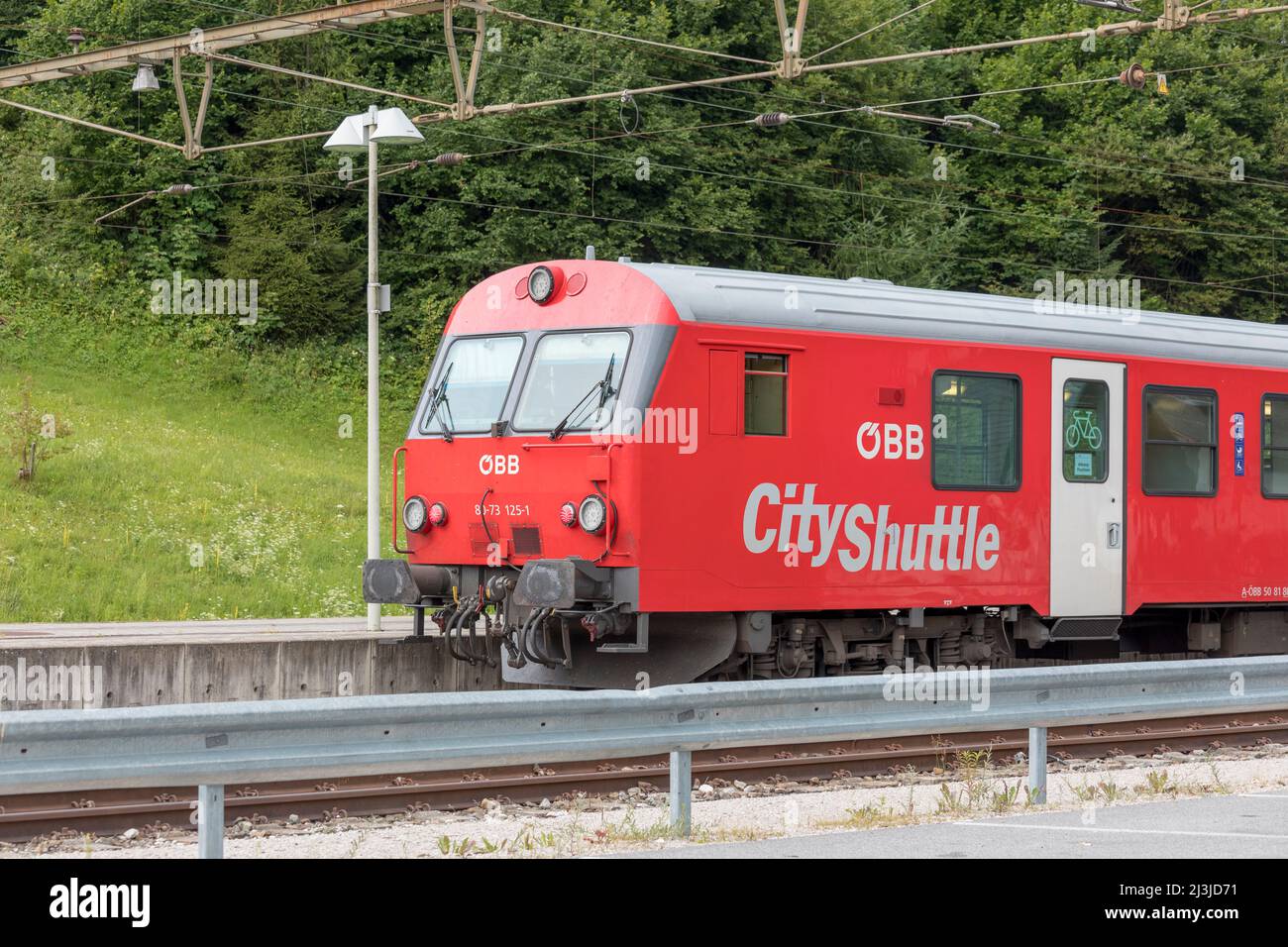 Austria, Styria, Bad Ausee, train city shuttle operated by OBB, front ...