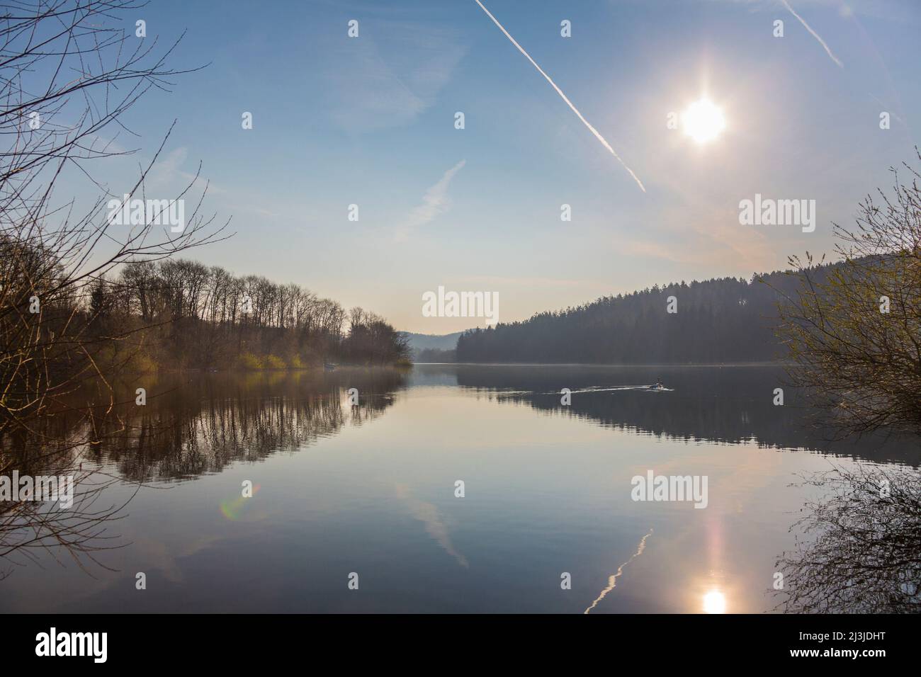 Morning mood at bever dam in oberbergisches land hi-res stock ...