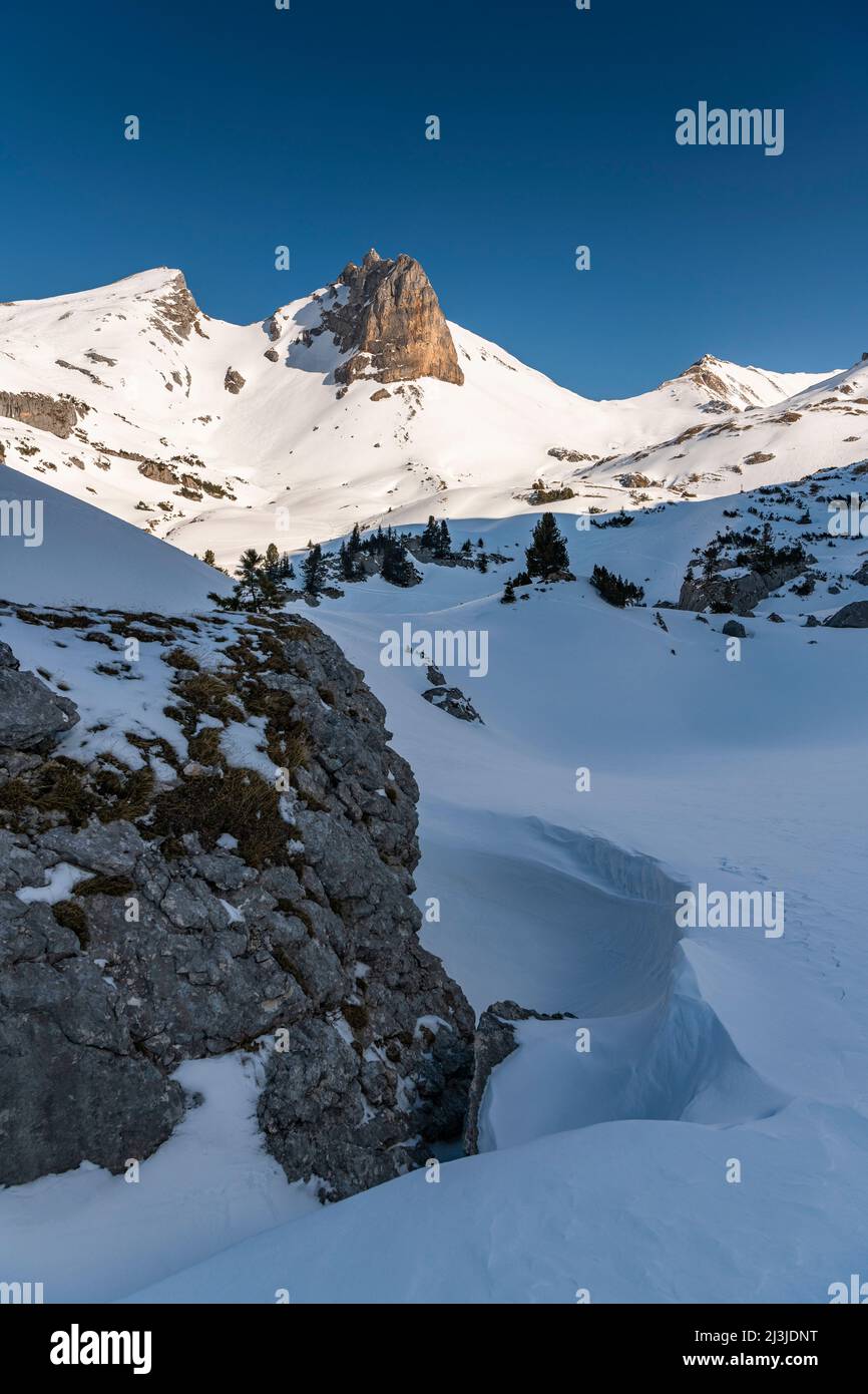 Snowshoe tour in the rofan mountains at the achensee hi-res stock ...