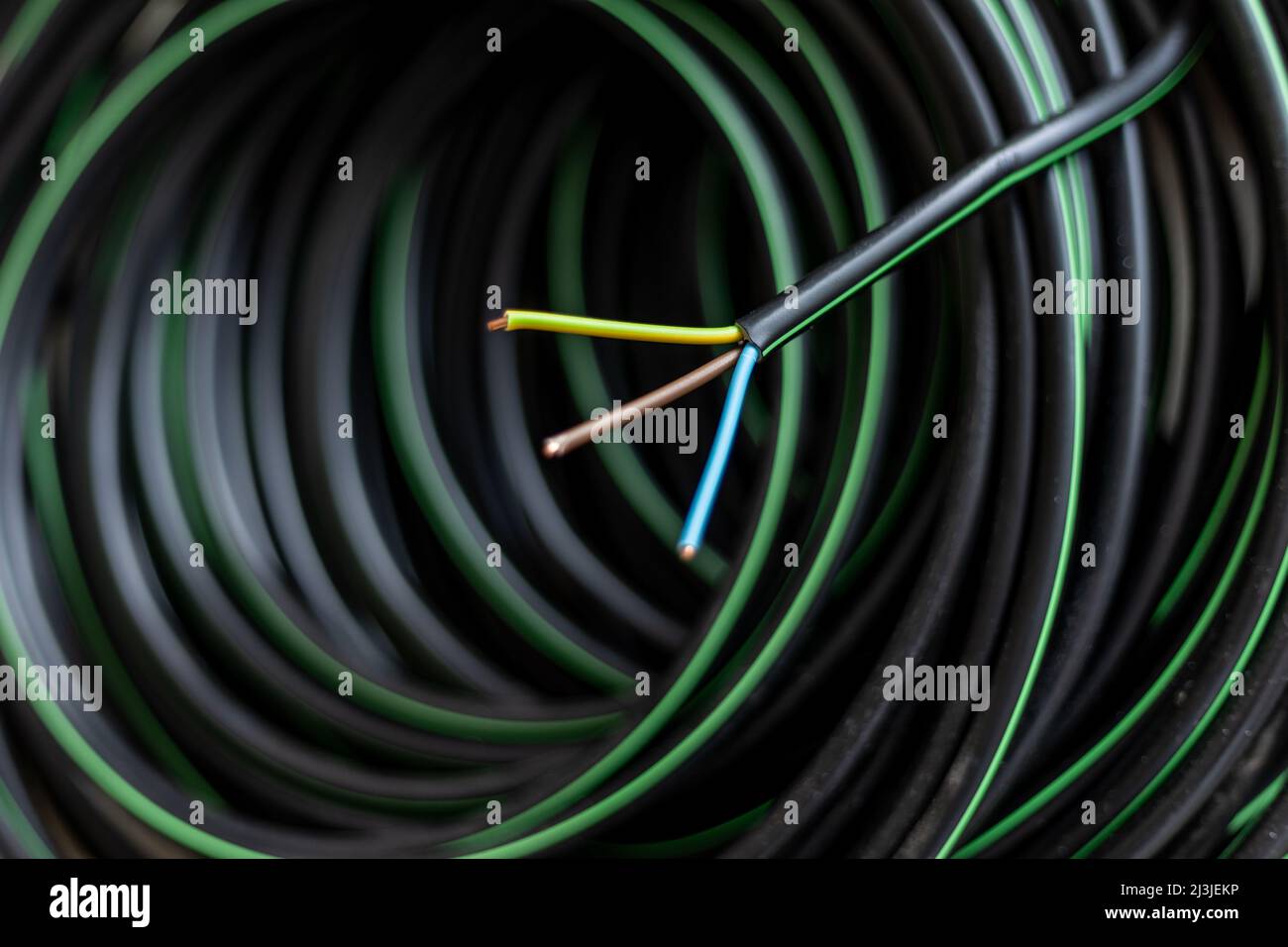 Electric cable, wire with green, yellow, brown and blue smaller wires ...