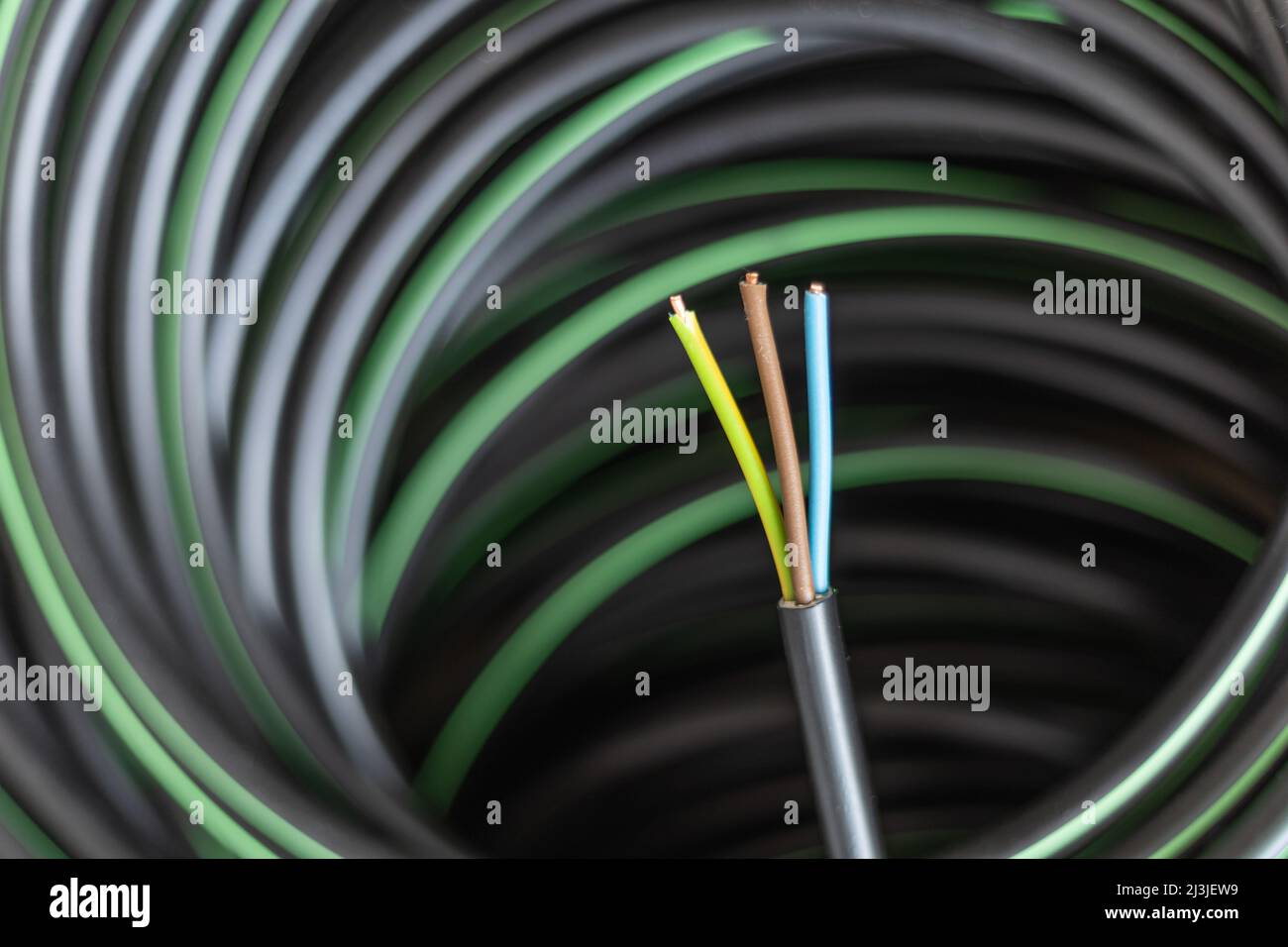 Electric cable, wire with green, yellow, brown and blue smaller wires ...