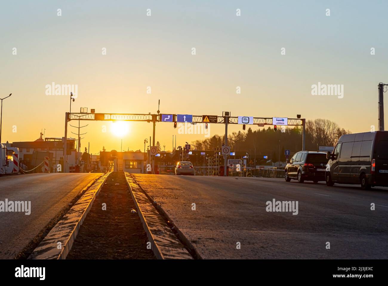 Medyka, Poland, March 17, 2022: A land border crossing between Ukraine ...