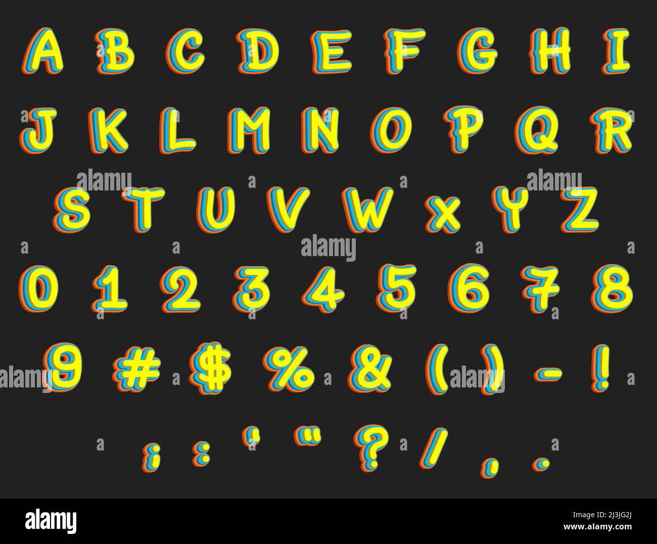 Colorful font effect. Set of capital letters and numbers. Vector ...