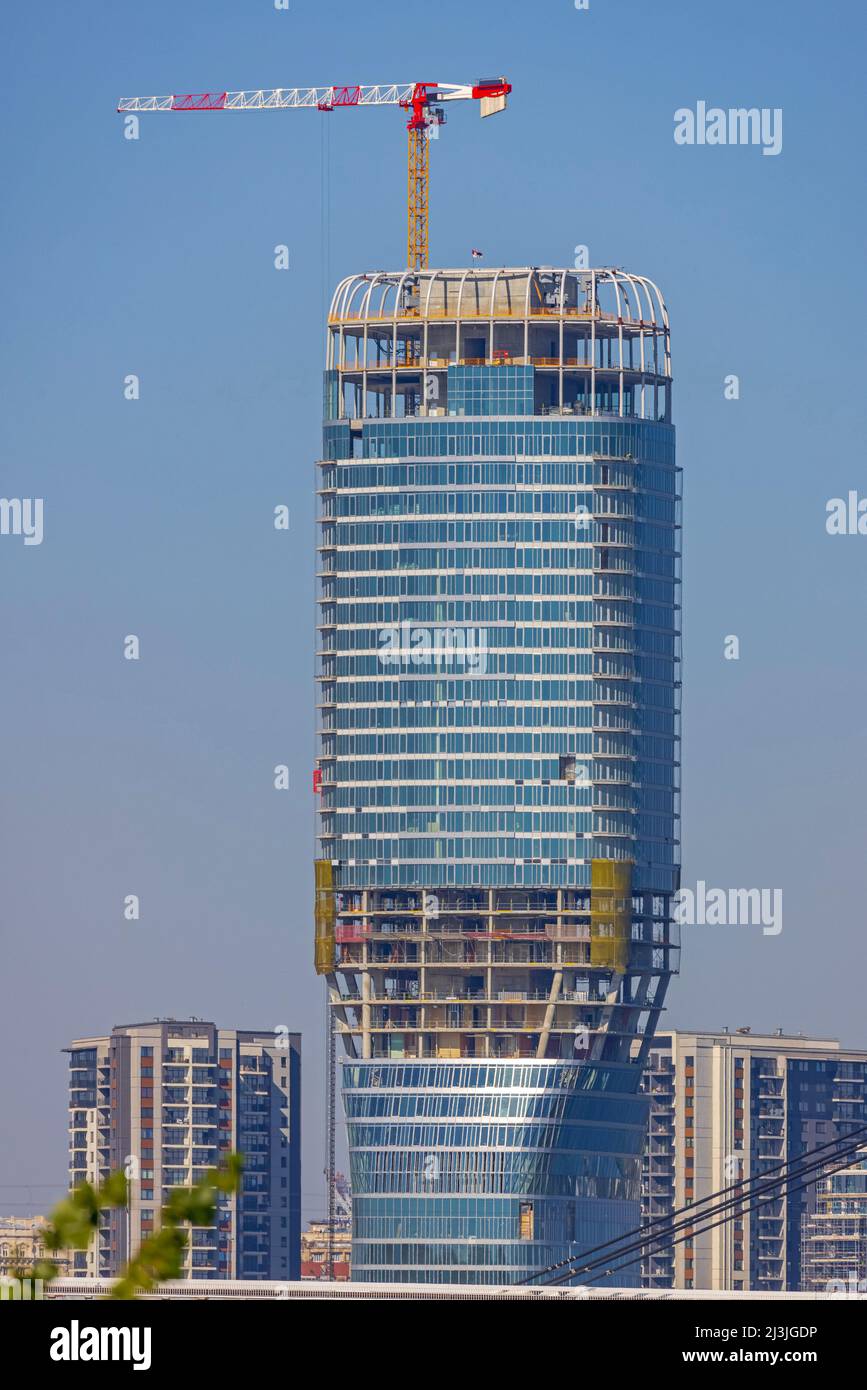 Blue Glass Modern Skyscraper Building Construction Site in Belgrade ...