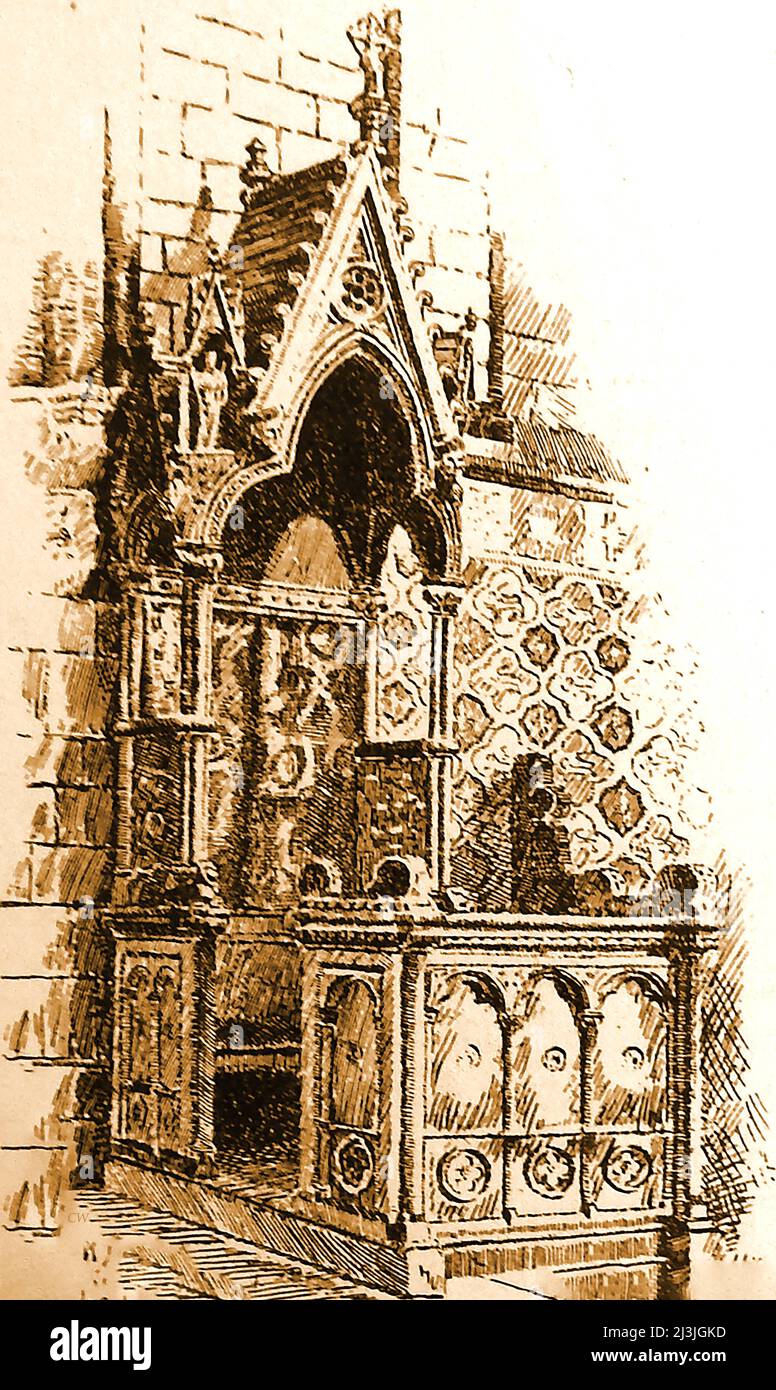19th century engraving of the bishops throne in Rochester Cathedral UK ...