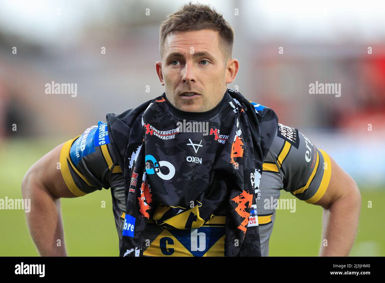 Greg Eden (23) of Castleford Tigers gets ready for the pre match warm ...