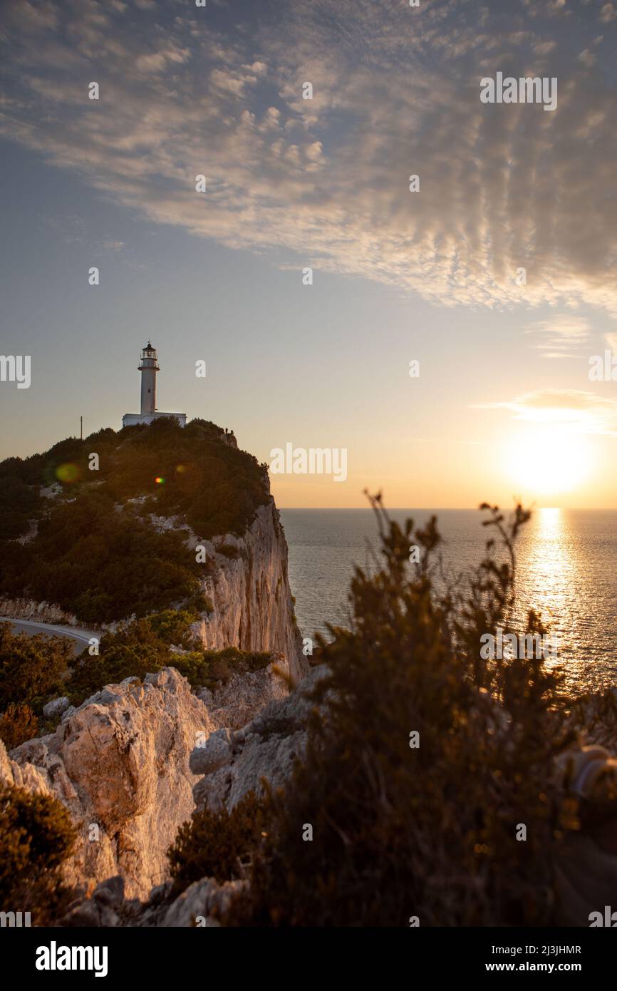 lefkada island lighthouse on the sunset Greece Stock Photo - Alamy