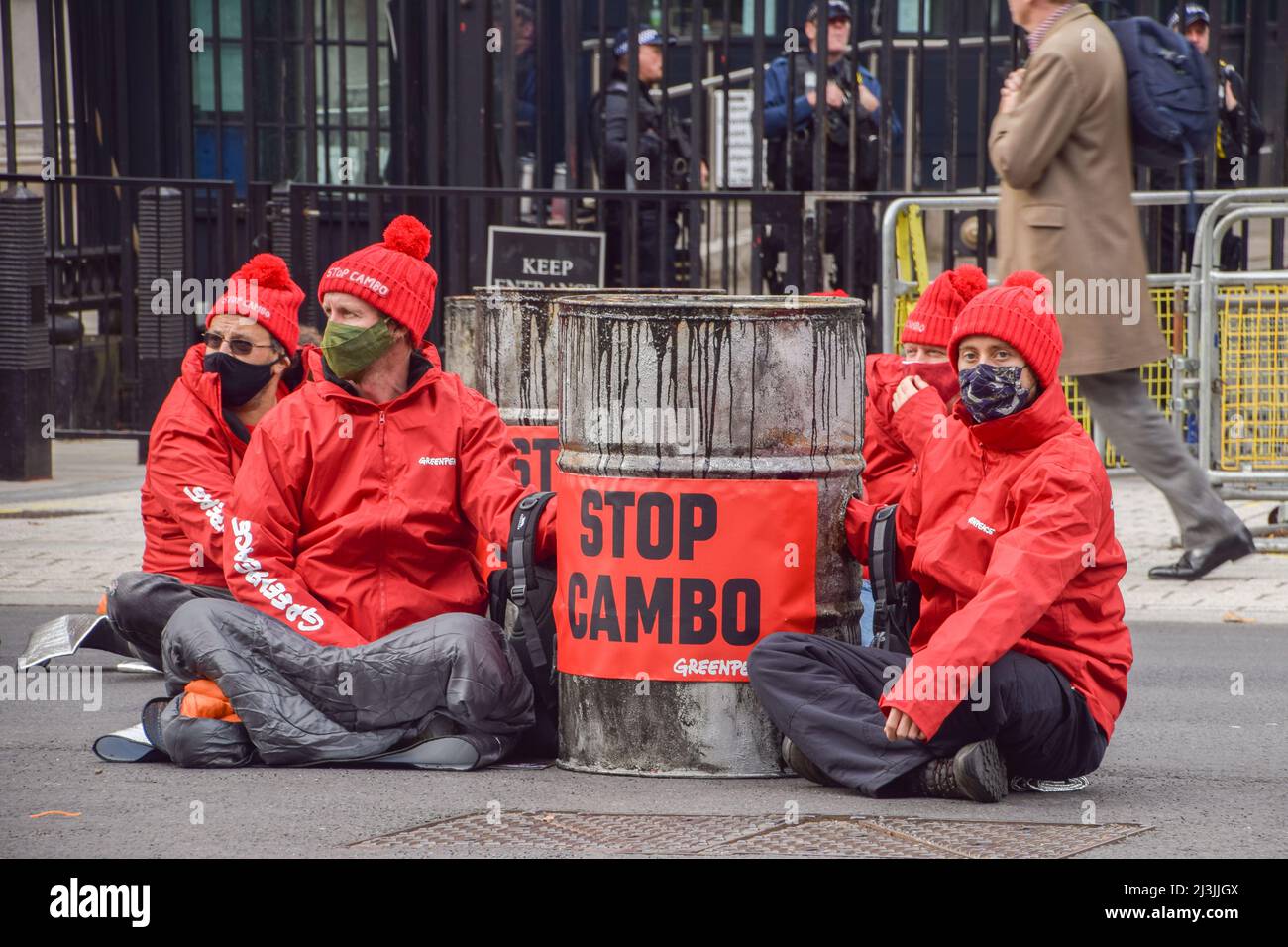 London, United Kingdom. 11th October 2021. Greenpeace activists locked ...