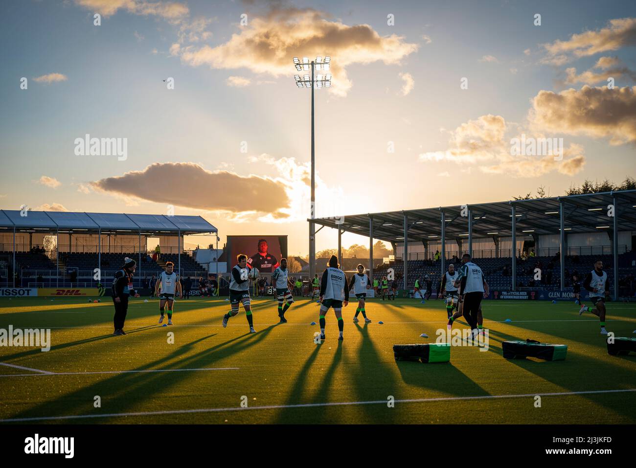 Section Paloise players warm up before the EPCR Challenge Cup match at ...