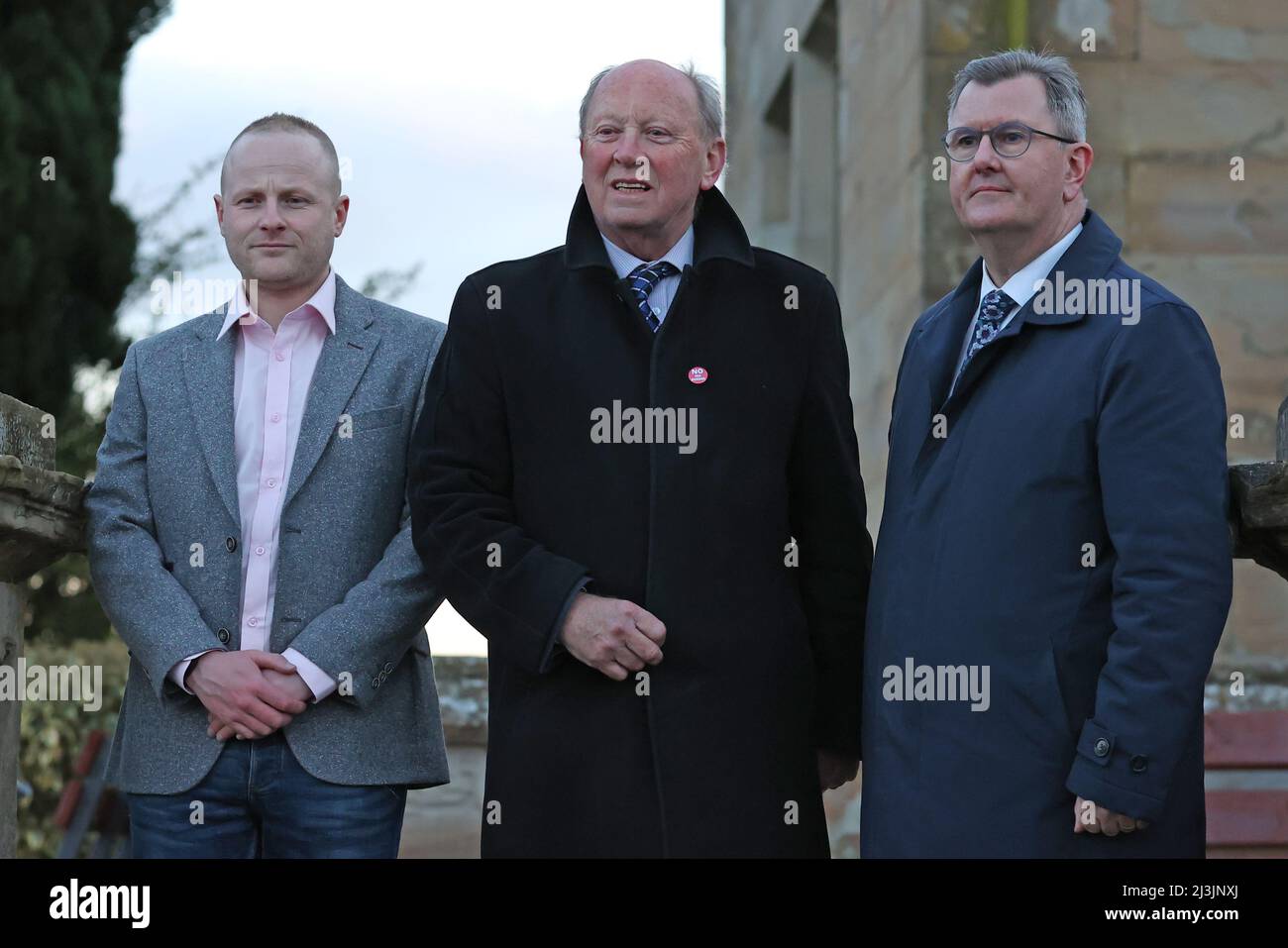 (Left-right) Jamie Bryson, Jim Allister and DUP leader Sir Jeffrey ...