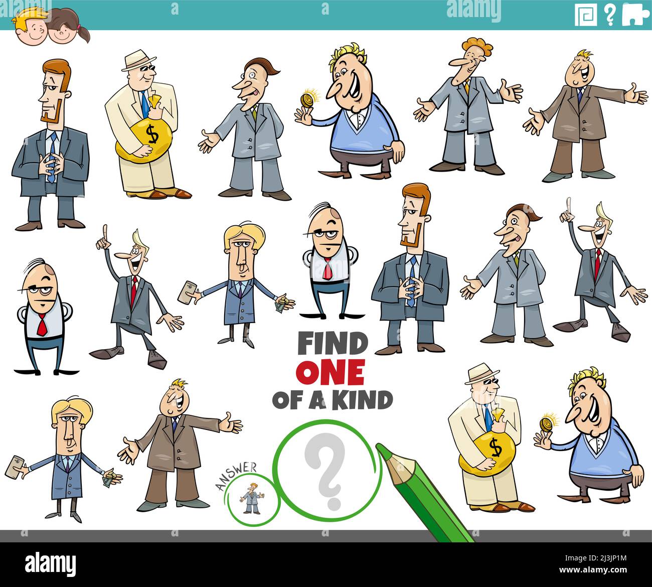 Cartoon illustration of find one of a kind picture educational game ...