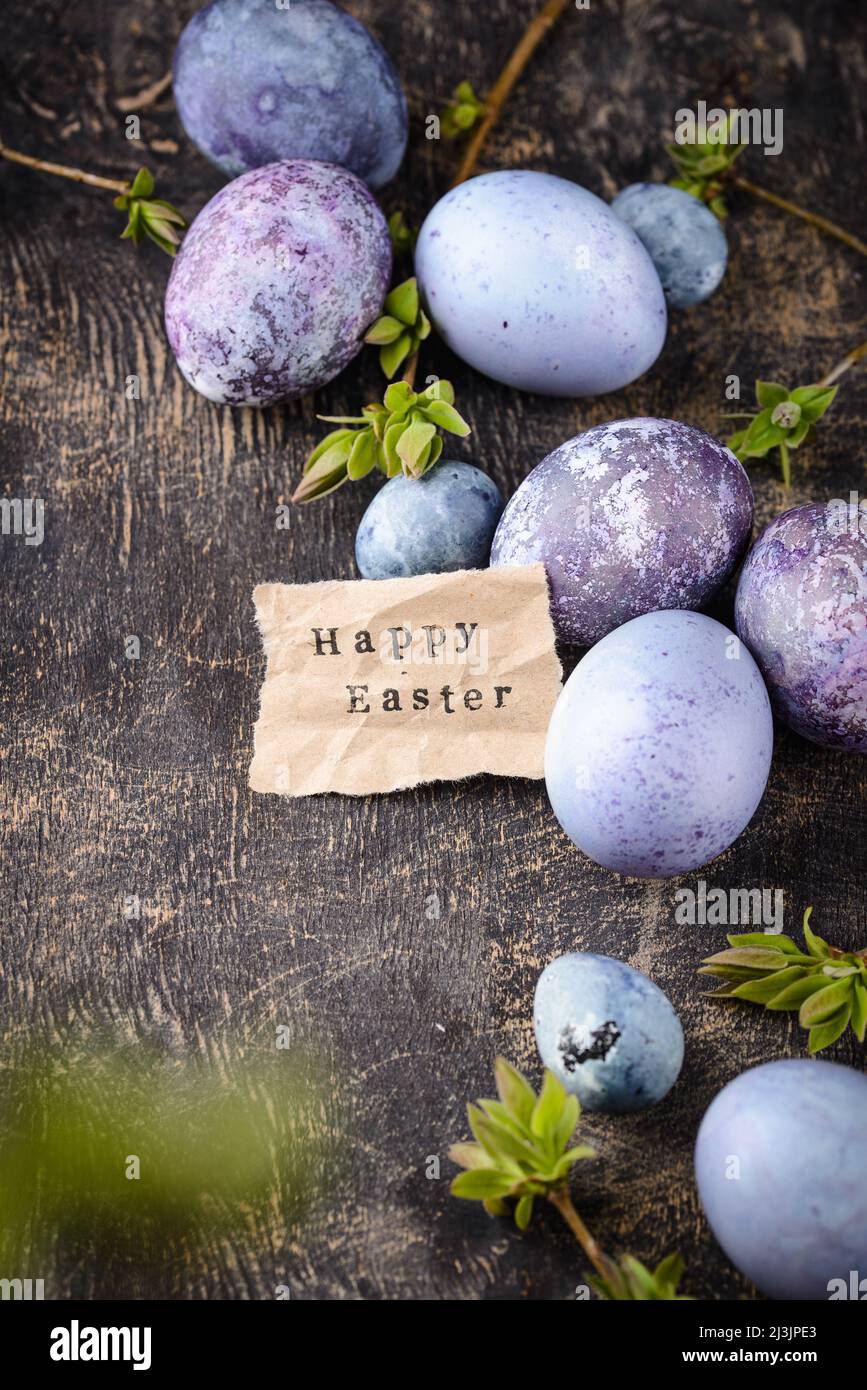 Festive Easter eggs in purple and blue color Stock Photo - Alamy
