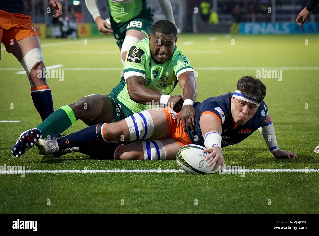 Edinburgh’s Connor Boyle scores the second try during the EPCR ...