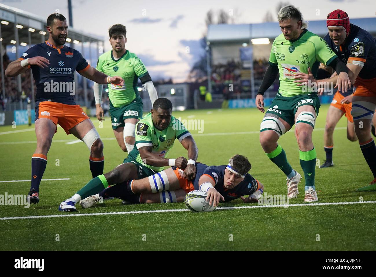 Edinburgh’s Connor Boyle scores the second try during the EPCR ...