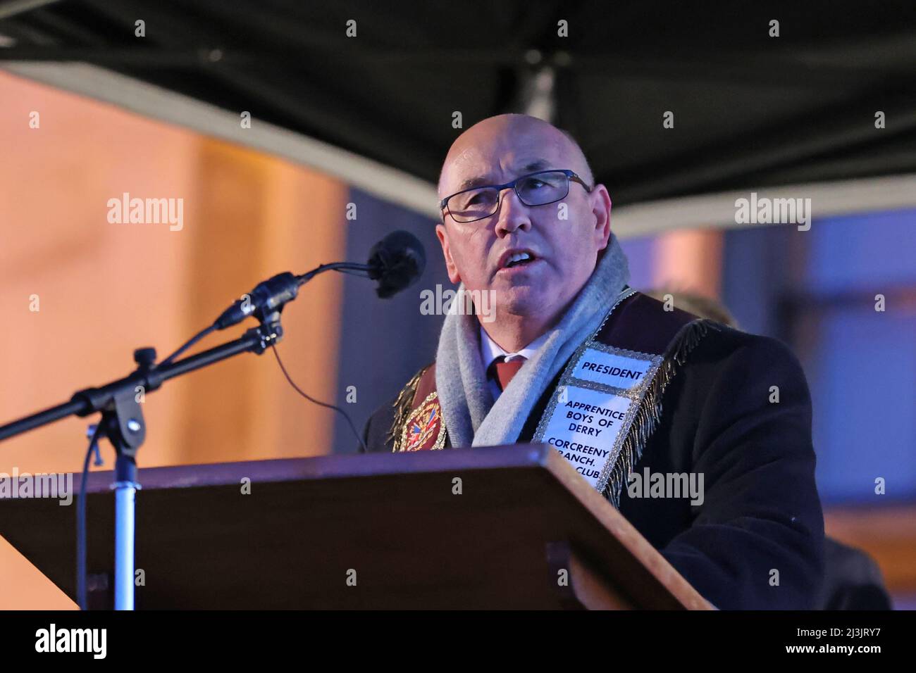 Roy Ferguson, President of the Apprentice Boys of Derry speaking during ...